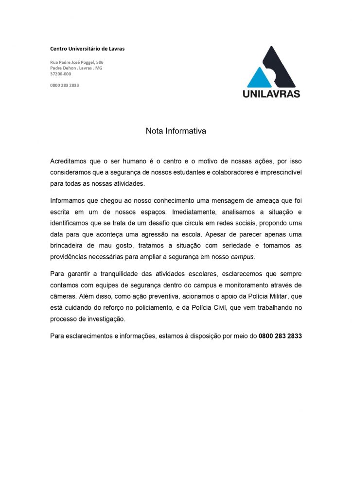 Nota Informativa - Unilavras